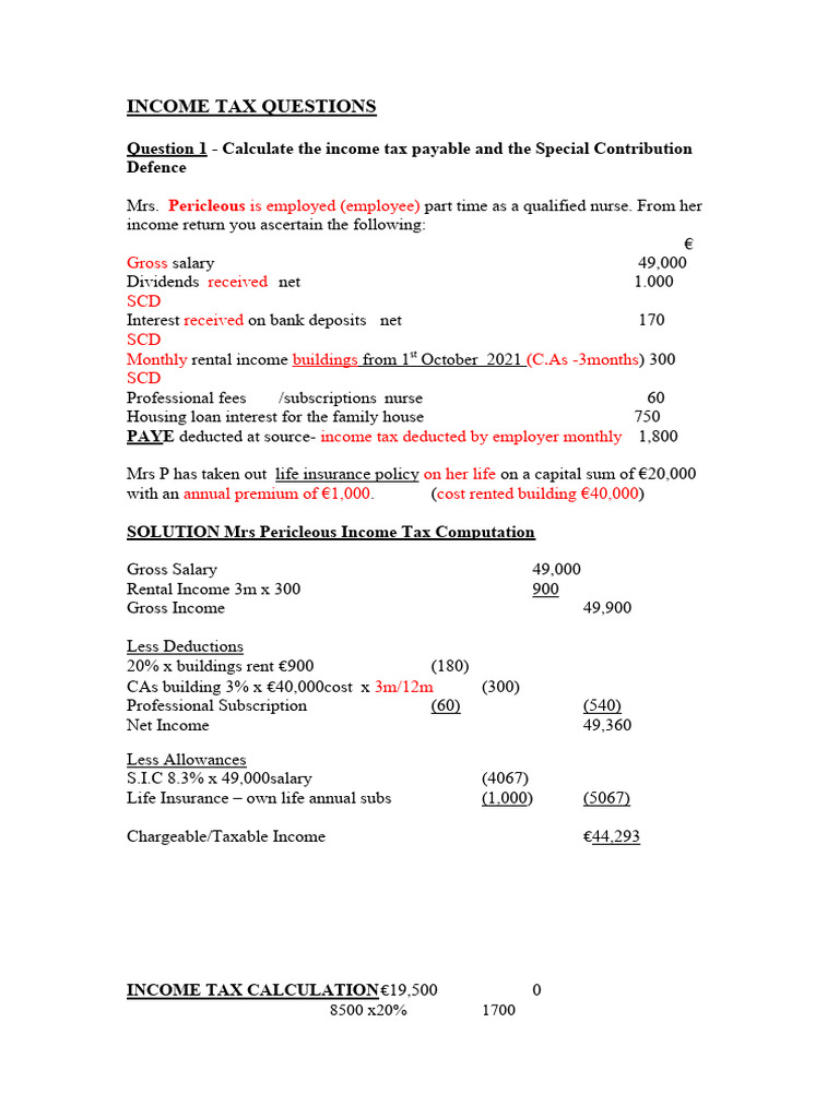 Solutions To Income Tax Computation | PDF | Income | Life Insurance