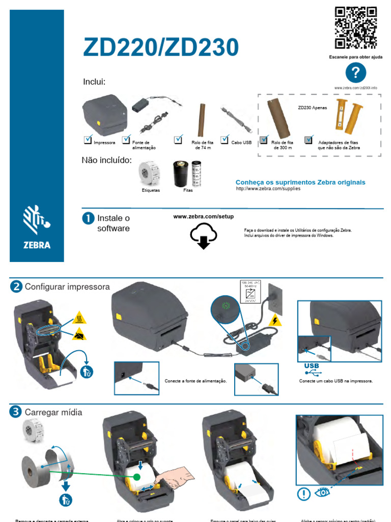 Manual Guia Rapido Zebra zd220 | PDF | Impressora (informática) | USB