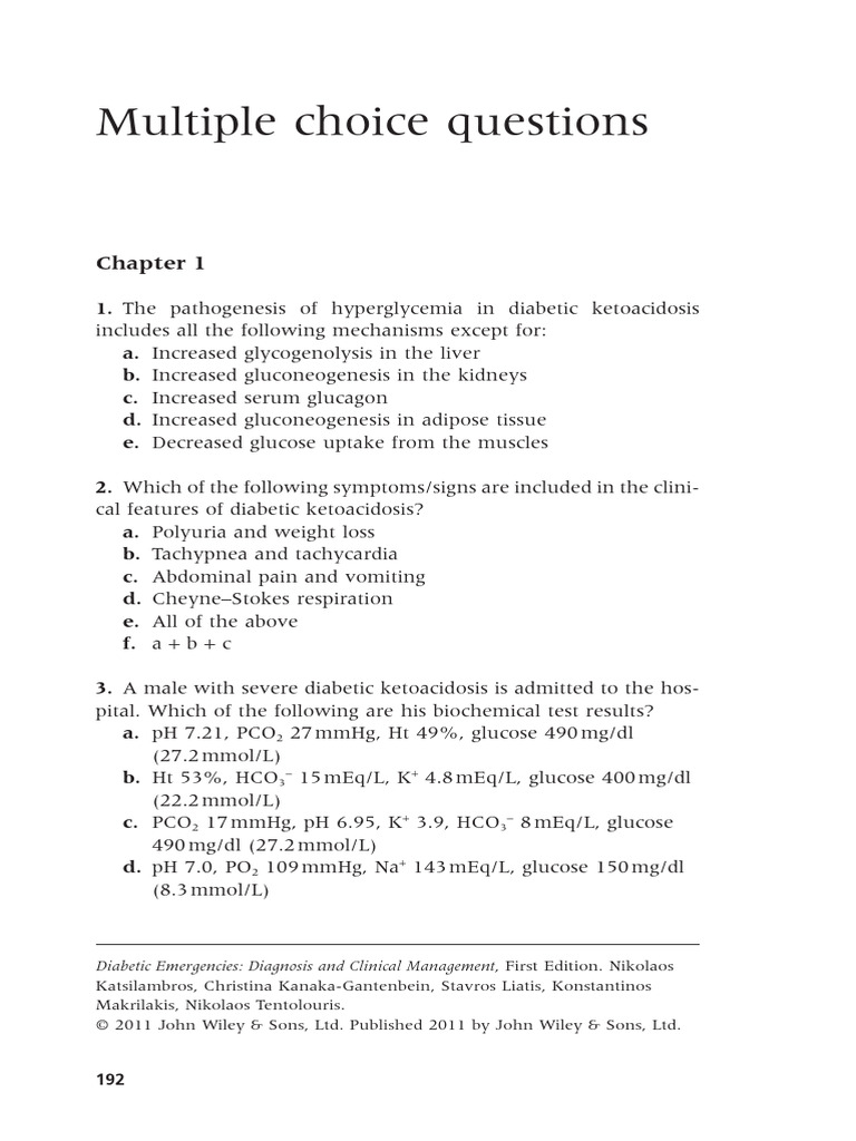 Diabetic Emergencies - 2011 - Katsilambros - Multiple Choice Questions ...