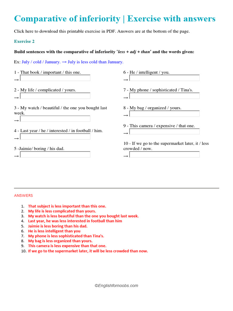Comparative of Inferiority Exercise With Answers 2 | PDF