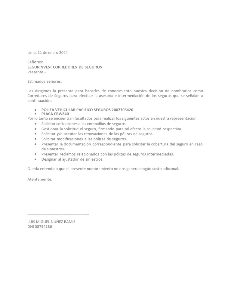 Nuevo Modelo de Carta de Nombramiento - Resolucion SBS | PDF | Póliza de seguros | Seguro