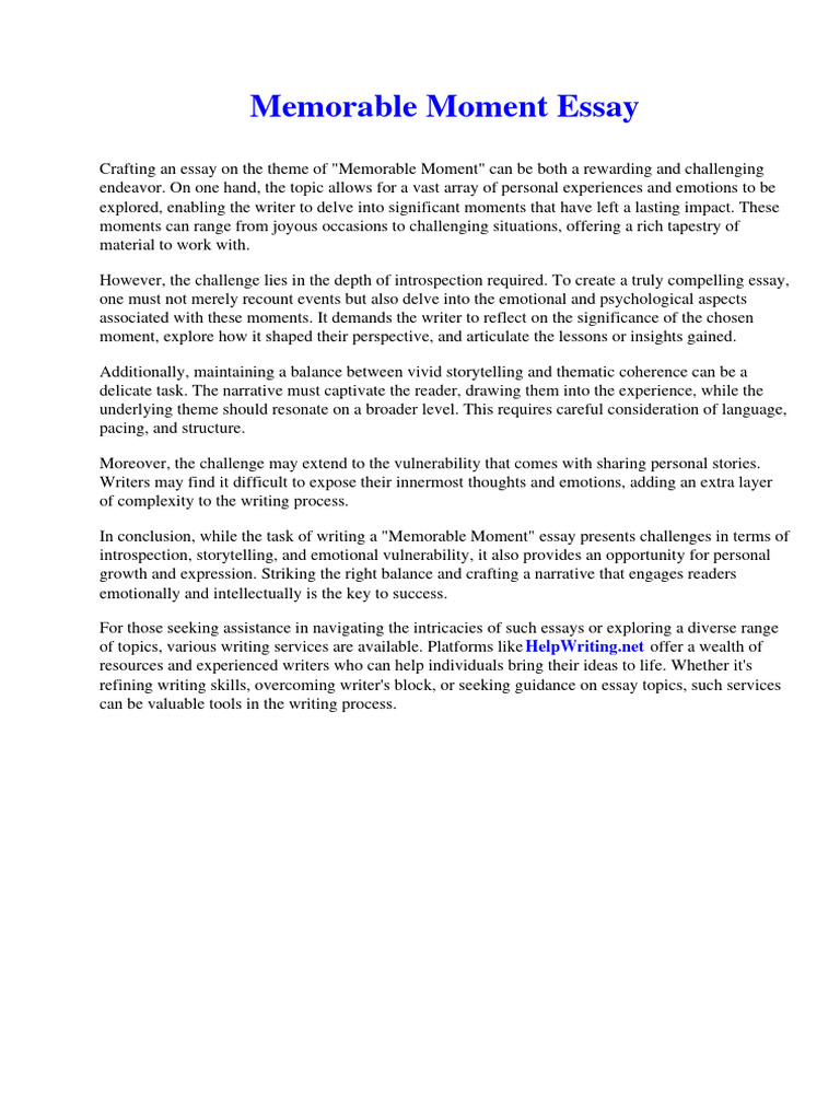 Memorable Moment Essay | Download Free PDF | Oresteia | Alcoholic Beverages