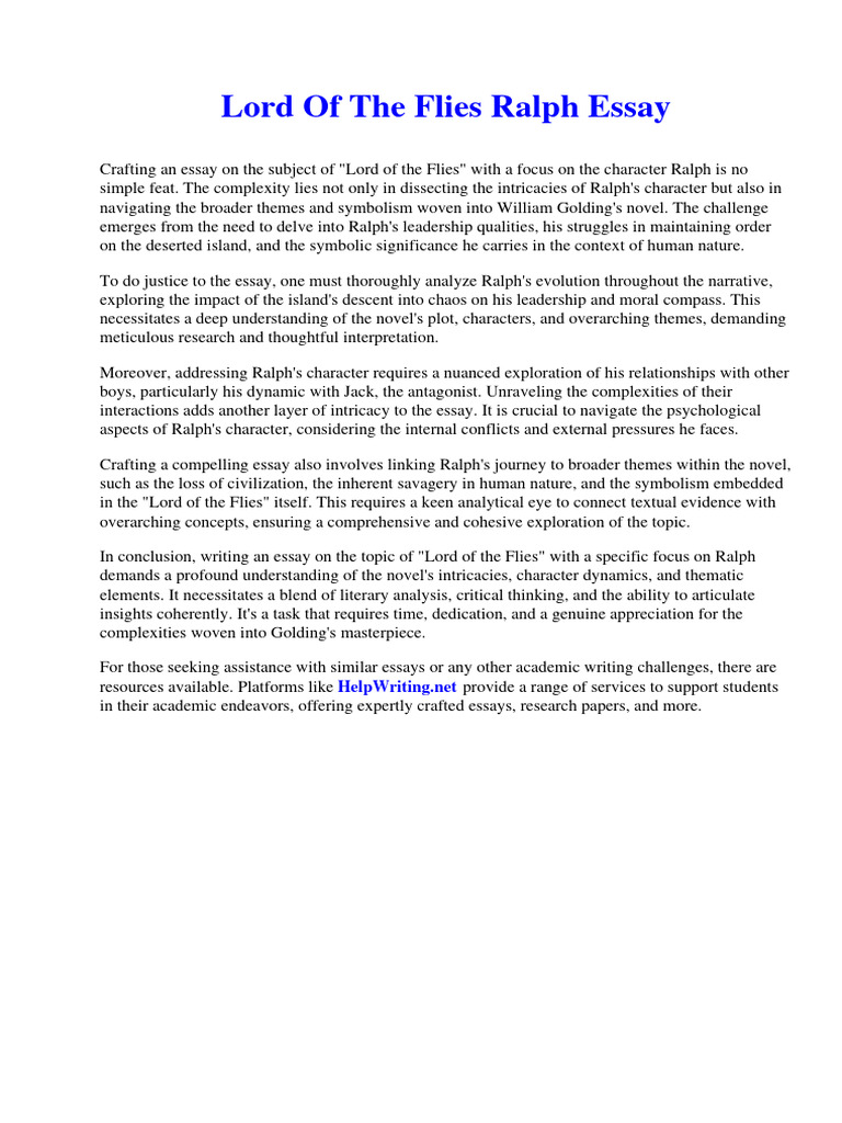 Lord of The Flies Ralph Essay | PDF | To Kill A Mockingbird | Essays