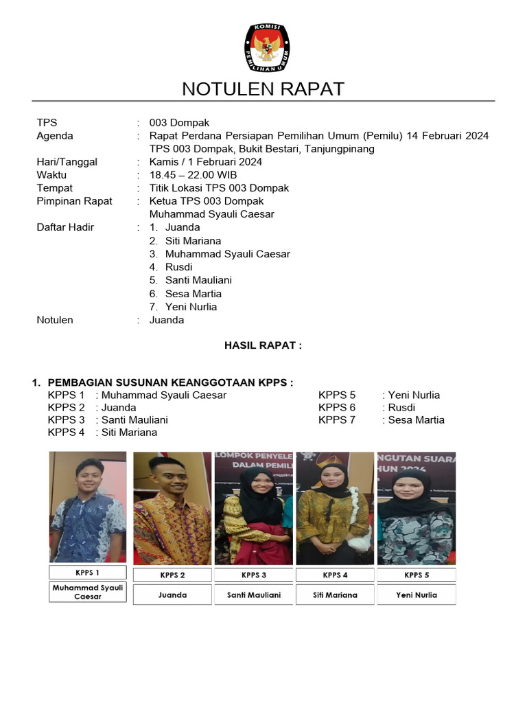 Notulen Rapat TPS 003 | PDF