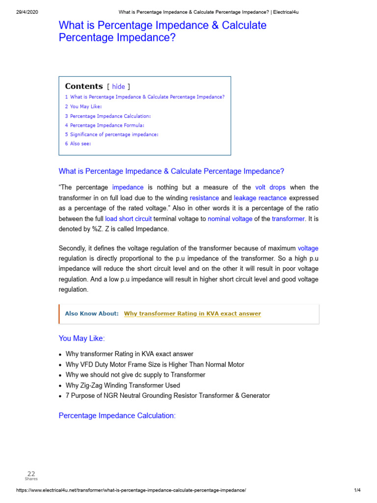 What Is Percentage Impedance & Calculate Percentage Impedance ...