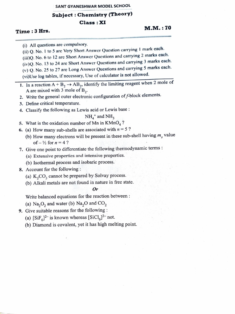 Chemistry Paper Maths | PDF | Chemical Reactions | Chemical Equilibrium