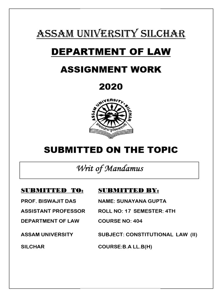 Constitutional Law Assignment | PDF | Mandamus | Certiorari