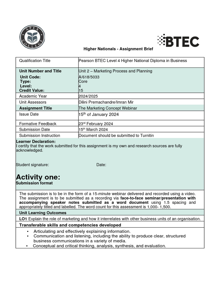 Unit 2 - Assignment Brief - Nestle | PDF
