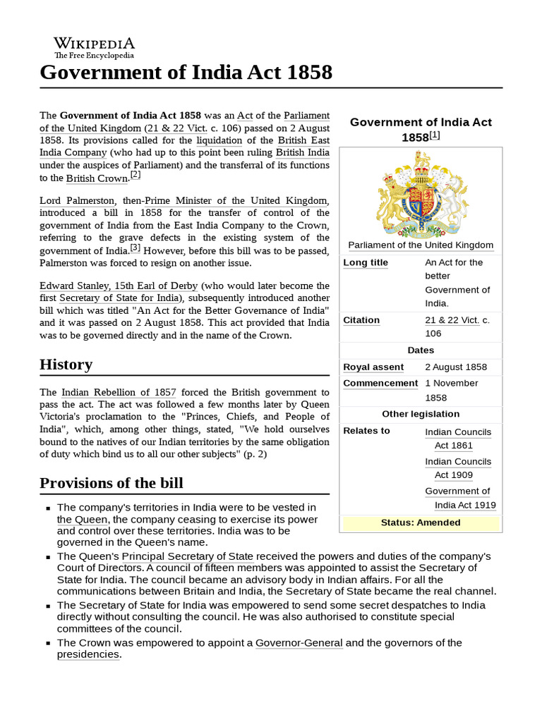 Government of India Act 1858 | PDF | Legal Documents | Justice