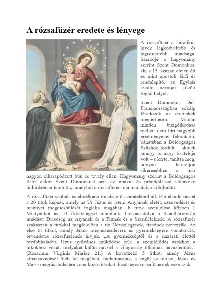 A Rózsafüzér Eredete És Lényege | PDF