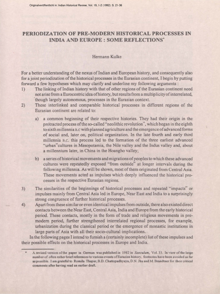Periodization of Pre-Modern Histroical Processes in India and Europe ...