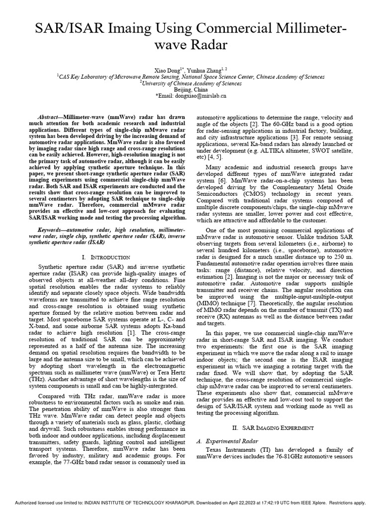 SAR ISAR Imaing Using Commercial Millimeter-Wave Radar | PDF ...