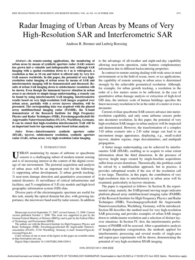 Radar Imaging Of Urban Areas By Means Of Very High Resolution Sar And