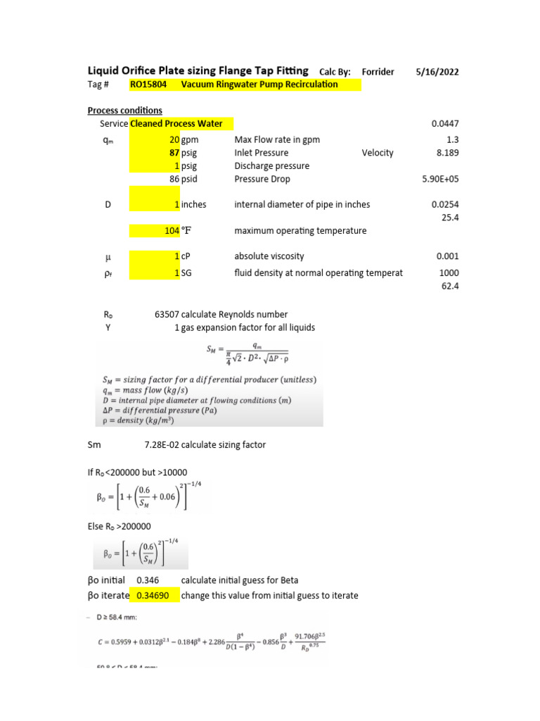 Restriction Orifice Sizing Liquid | PDF | Gas Technologies | Chemistry