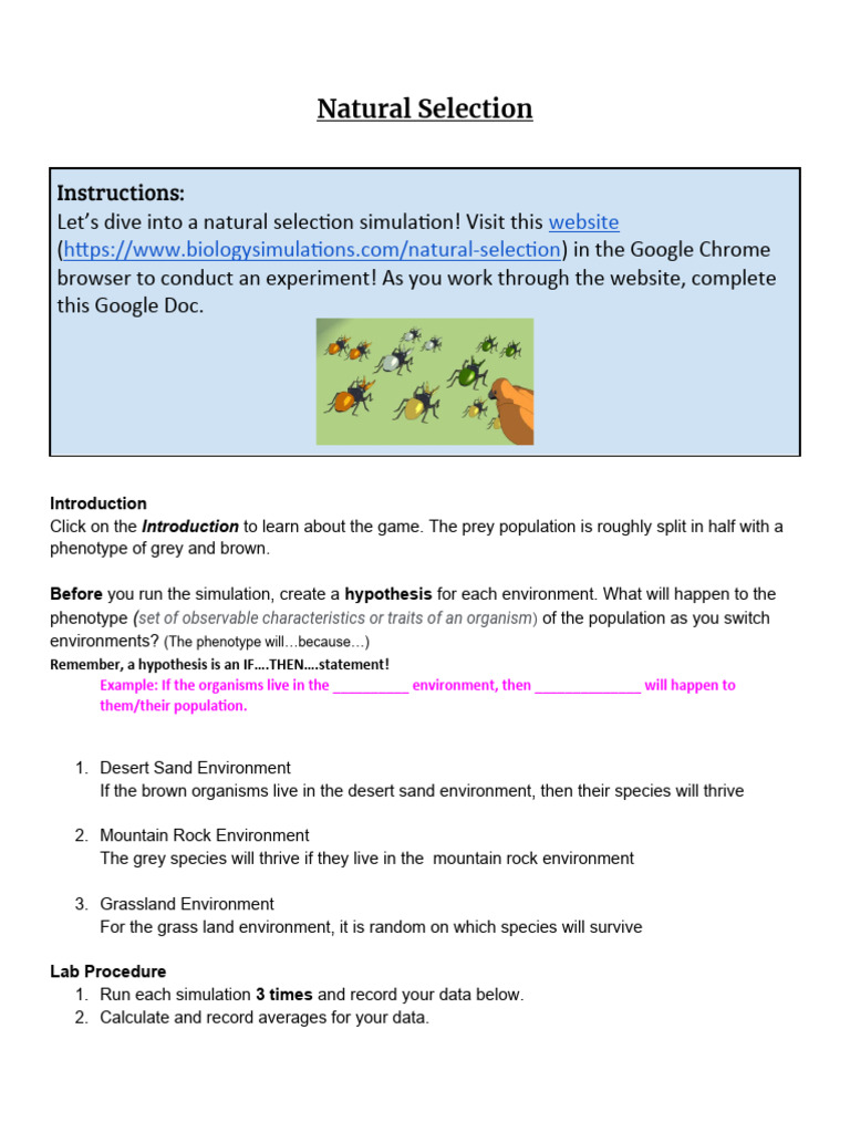 Natural Selection Webquest (M) | PDF | Teaching Methods & Materials ...