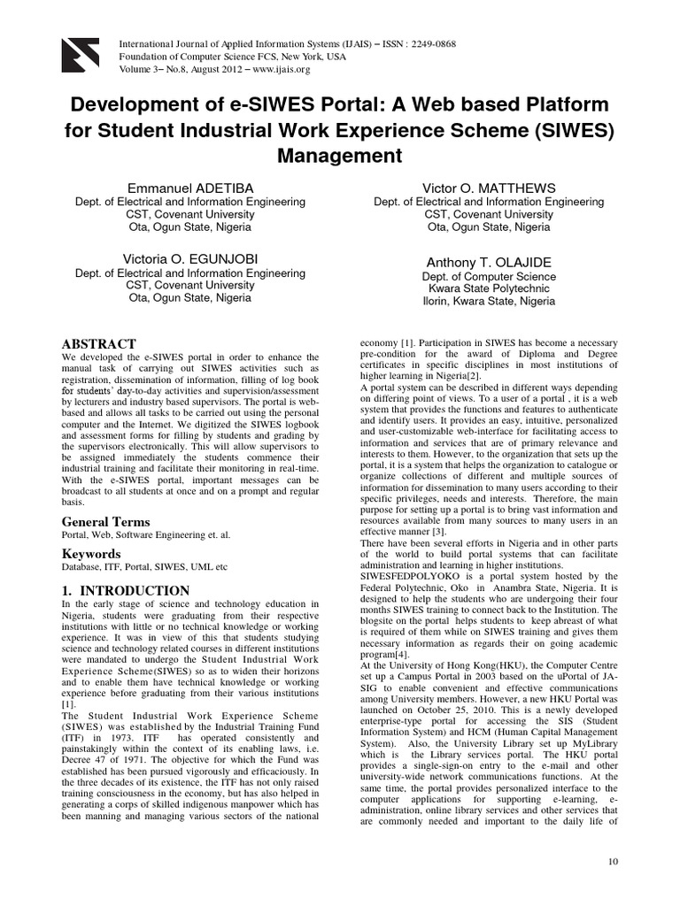 Development of e SIWES Portal A Web Base | PDF | Use Case | World Wide Web