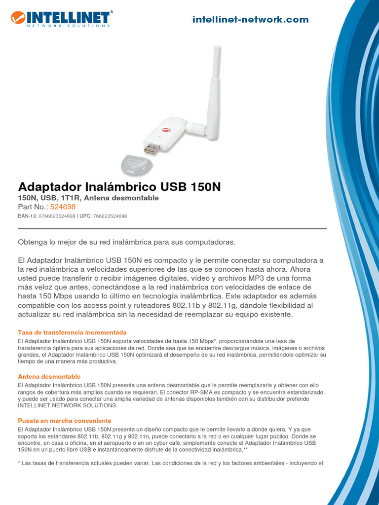 Adaptador USB Inalámbrico 150N | PDF | Ieee 802.11 | USB