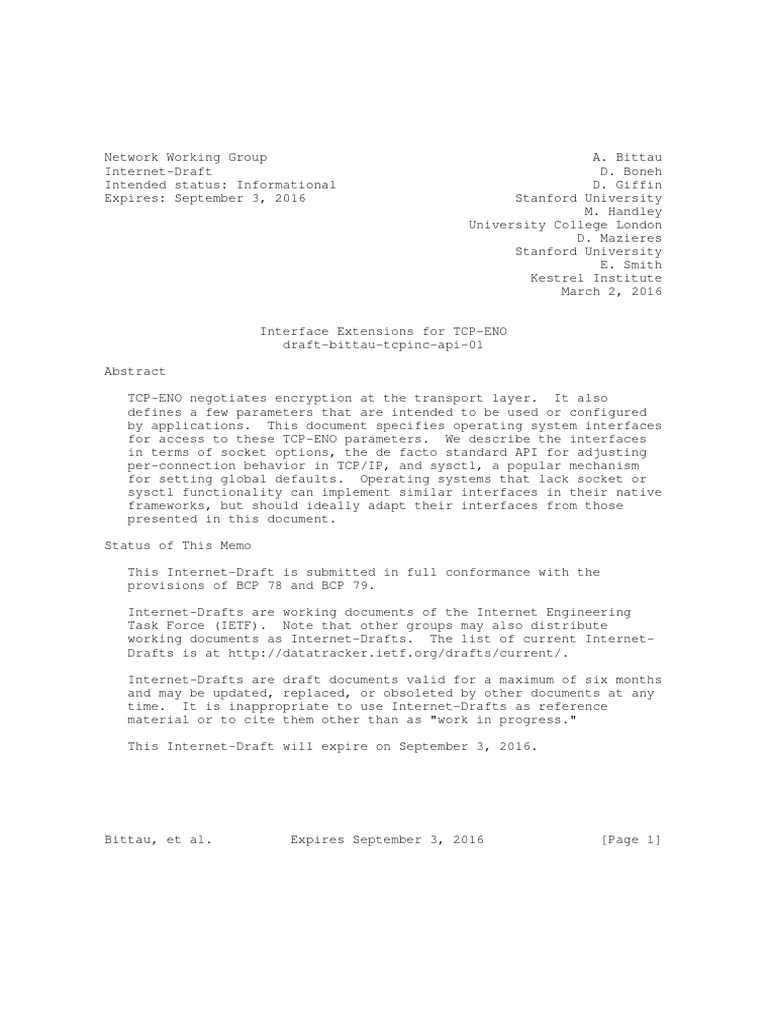 Tcpinc Drafts | PDF | Transmission Control Protocol | Key (Cryptography)