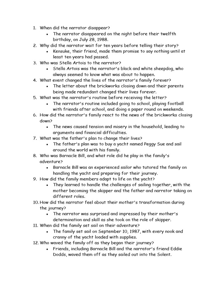 Kensuke's Kingdom - Chapter 1 Comprehension Questions and Answers | PDF