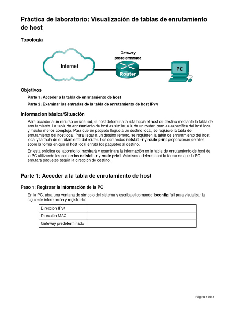 Ejercicio - Tabla Enrutamiento Host | PDF | Red de computadoras | Protocolos de internet