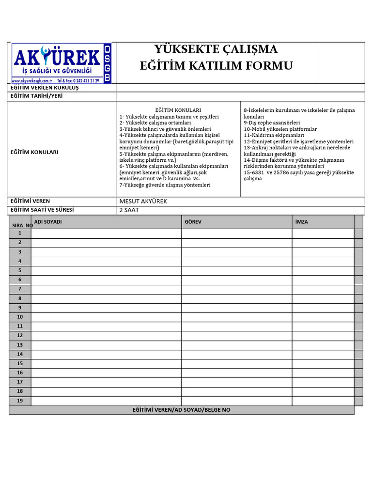 4-Yüksekte Çalişma Eği̇ti̇m Katilim | PDF