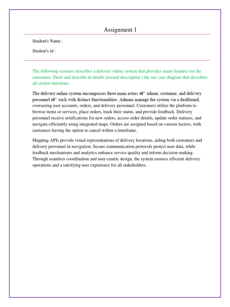 Assignment 1 - Delivery Online System - Use Case | PDF | Use Case ...