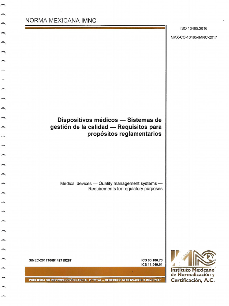 Norma ISO 13485:2016 para Dispositivos Médicos | PDF | Calidad ...