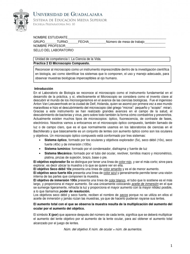 Guía Práctica: Uso del Microscopio | PDF | Microscopio | Óptica