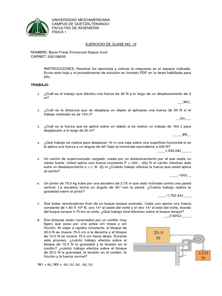 Ejercicios de Física: Trabajo y Energía | PDF | Métodos y materiales de enseñanza