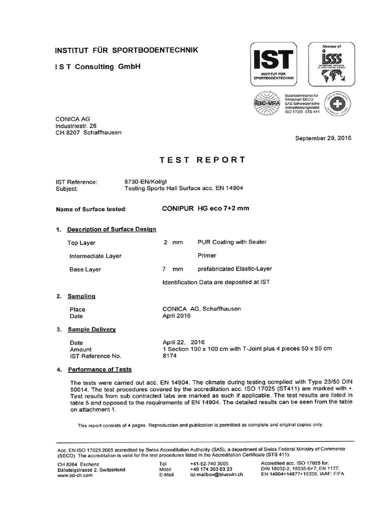 16C48 HG Eco Test Report EN 14904 (F40) 7+2mm (En) | PDF