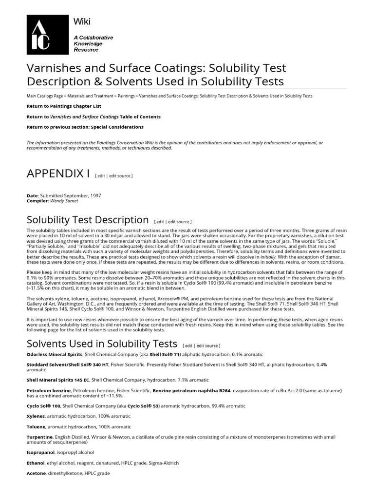 012 - Solubility Test Description & Solvents Used in Solubility Tests ...