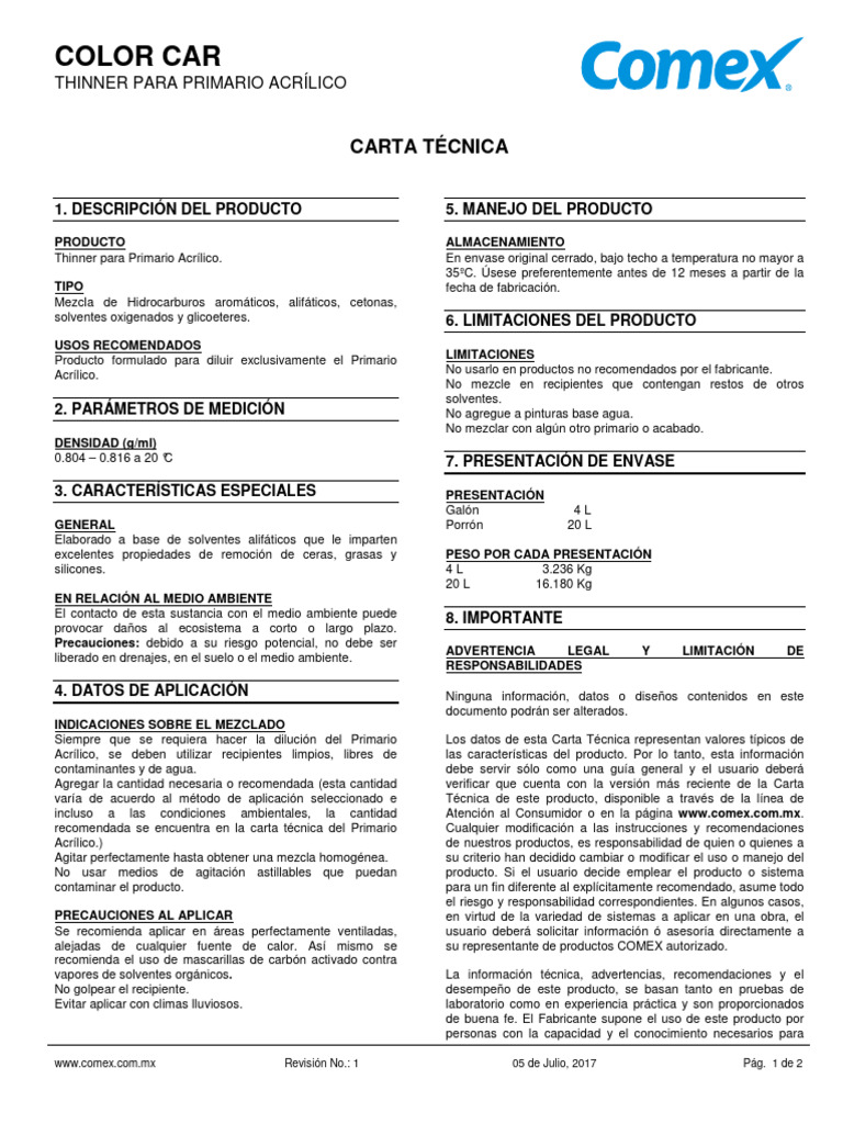 Ficha Tecnica Thinner Acrilico | PDF | Solvente | Agua