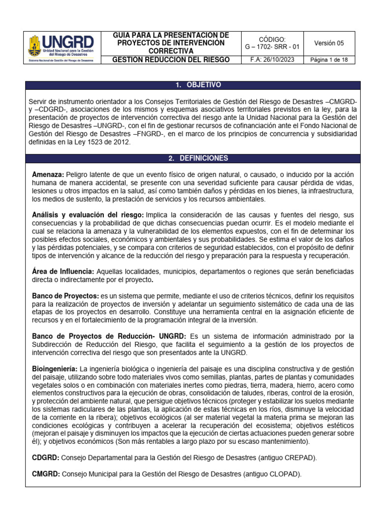 G 1702 SRR 01 05 Guia para La Presentacion de Proyectos de Intervencion Correctiva | PDF ...
