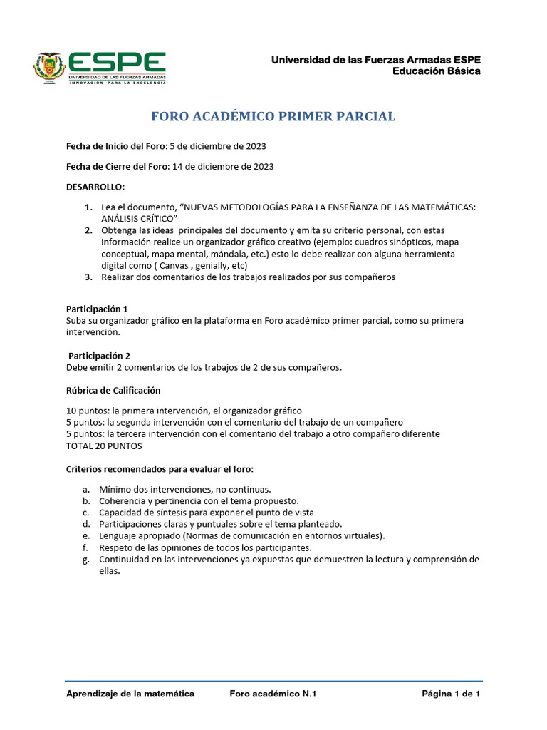 Foro N.1 Aprendizaje | PDF