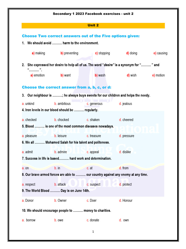 Sec 1 2023 Website Exercises Unit 2 | PDF