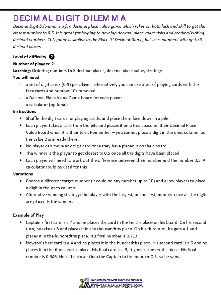 Decimal Digit Dilemma | PDF