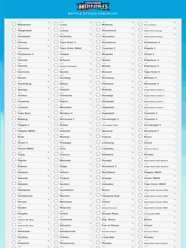Battle Styles Card Checklist | PDF