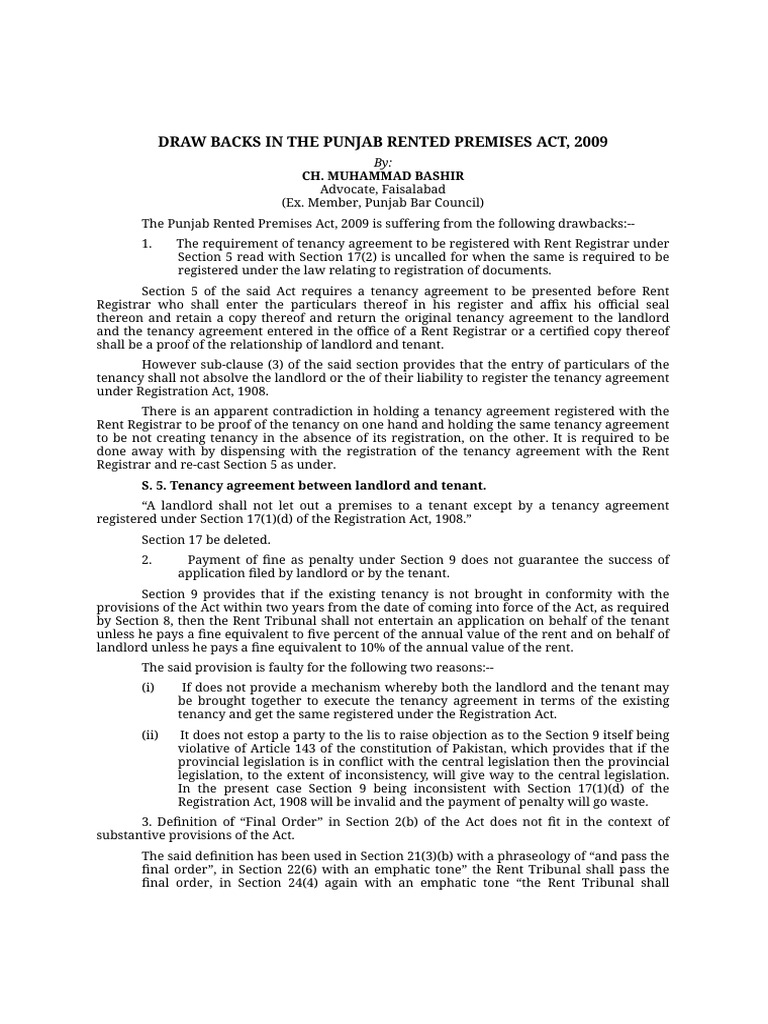 Punjab Rented Premises Act Drawbacks | PDF | Leasehold Estate | Landlord