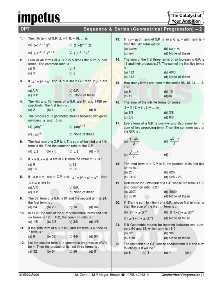 Dpt Geometric Progression 01 Pdf Mathematical Structures Numbers