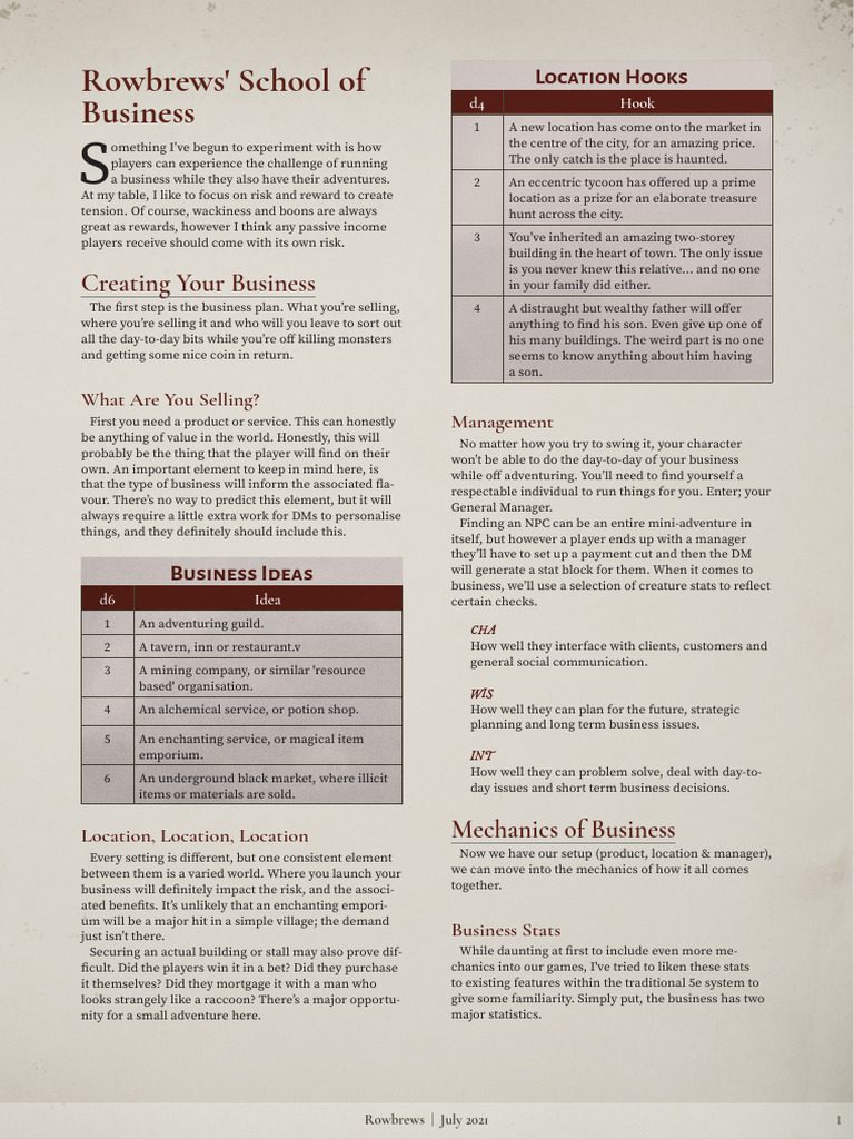 RPG Business Management Guide | PDF | Economies