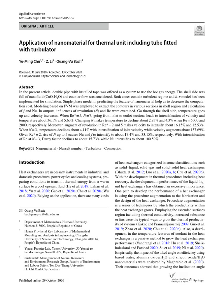 Application of Nanomaterial For Thermal Unit Including Tube Fitted With ...