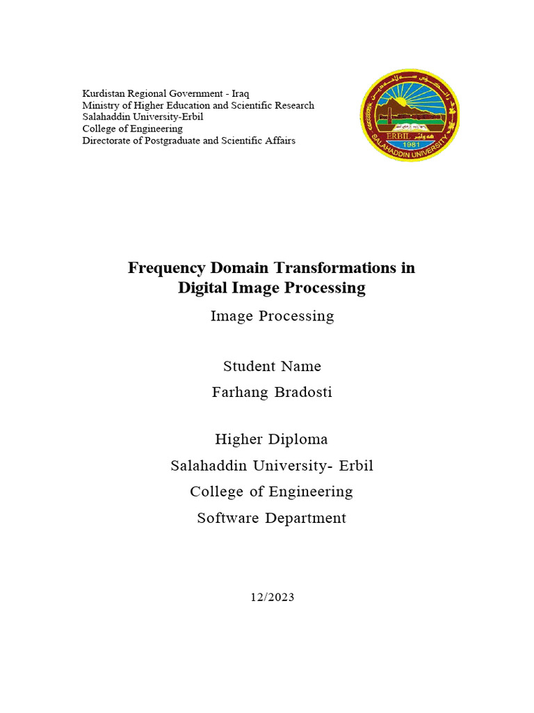 Frequency Domain Transformations in Digital Image Processing | PDF ...