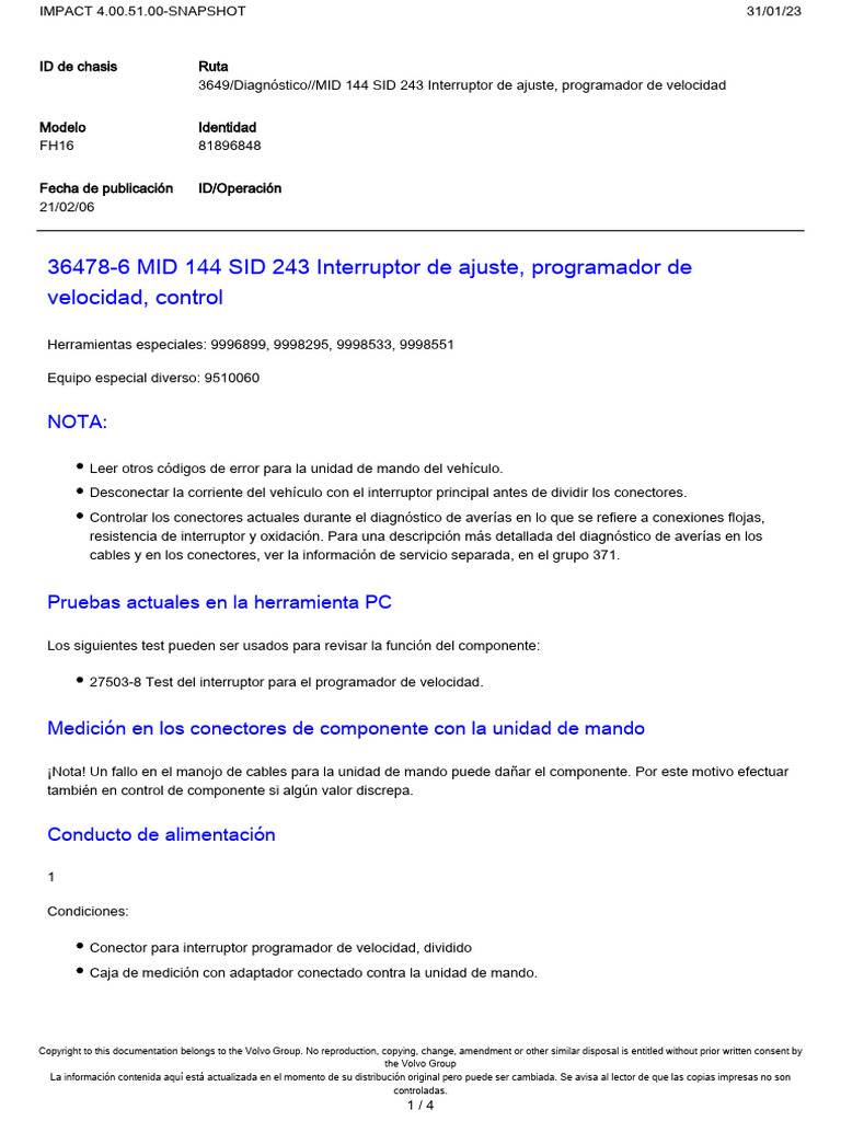 36478-6 MID 144 SID 243 Interruptor de ajuste, programador de velocidad ...