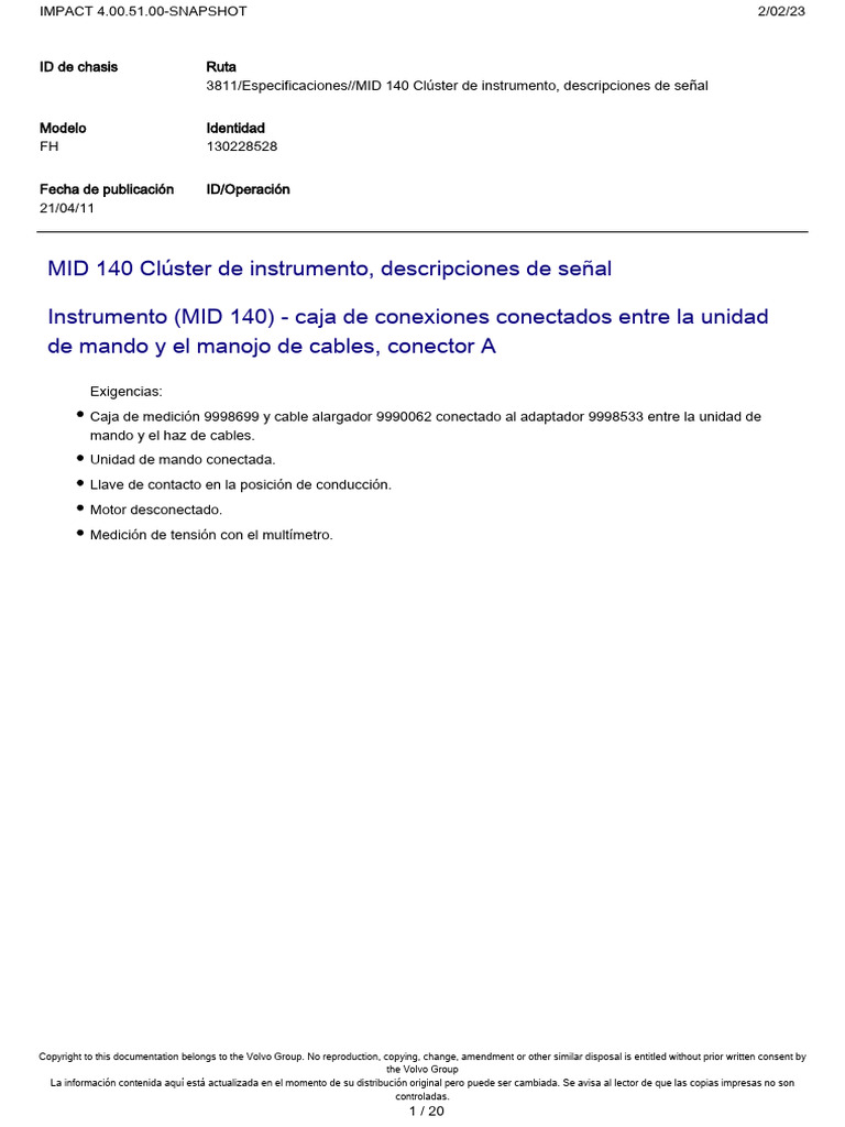 FH MID 140 Clúster de Instrumento, Descripciones de Señal | PDF | Conector eléctrico ...