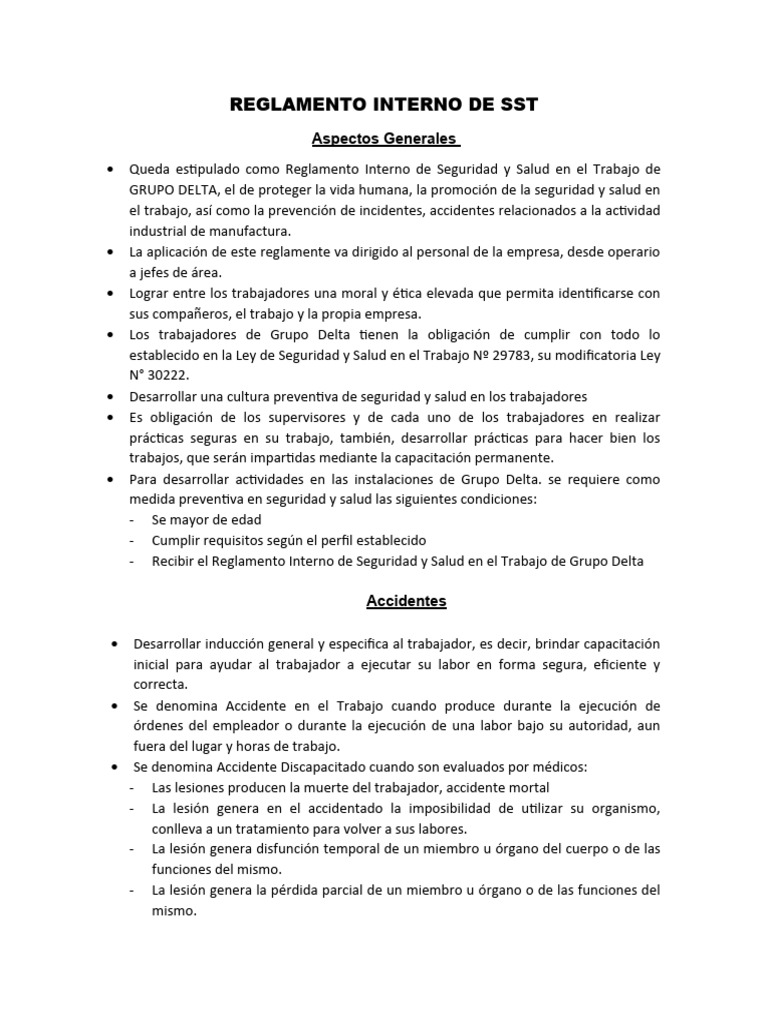 Reglamento Interno de SST | PDF | Derecho laboral | La contaminación del aire