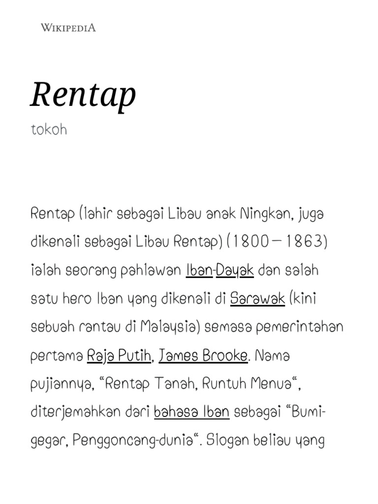 Rentap - Wikipedia Bahasa Melayu, Ensiklopedia Bebas | PDF