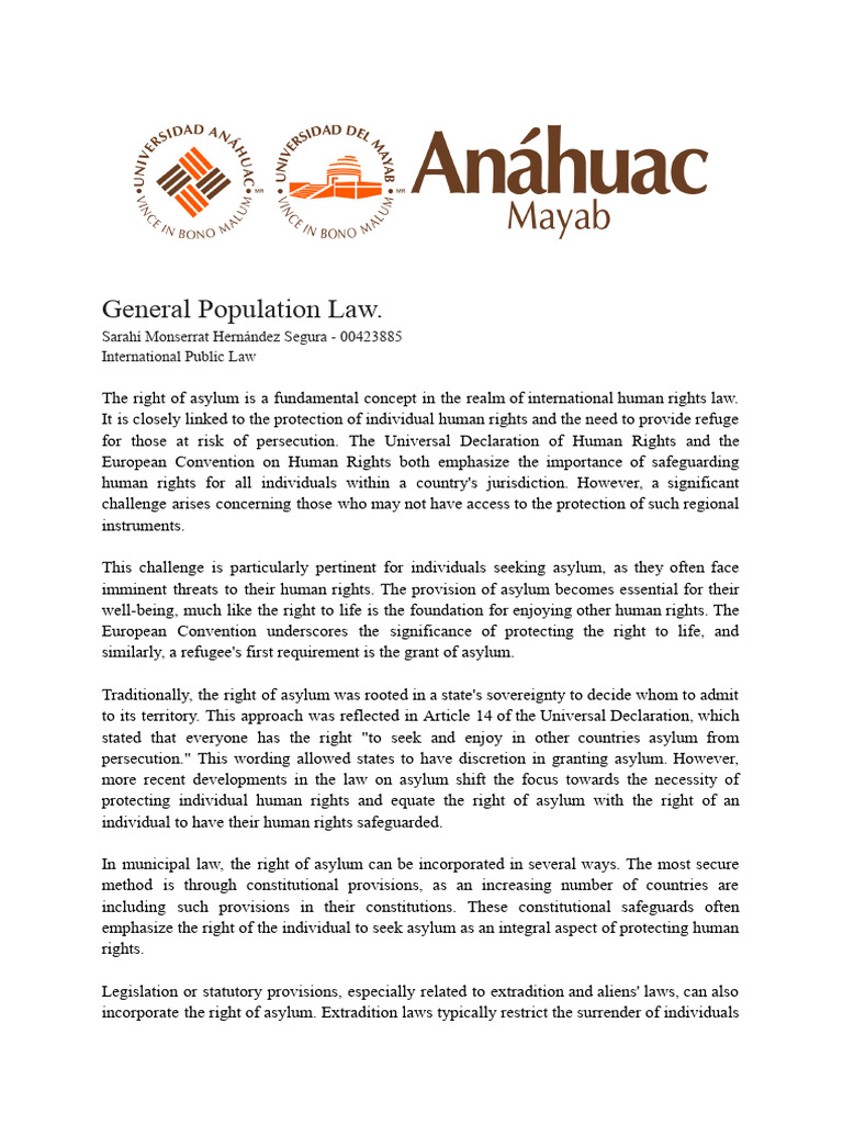 General Population Law | PDF | Refugee | Right Of Asylum