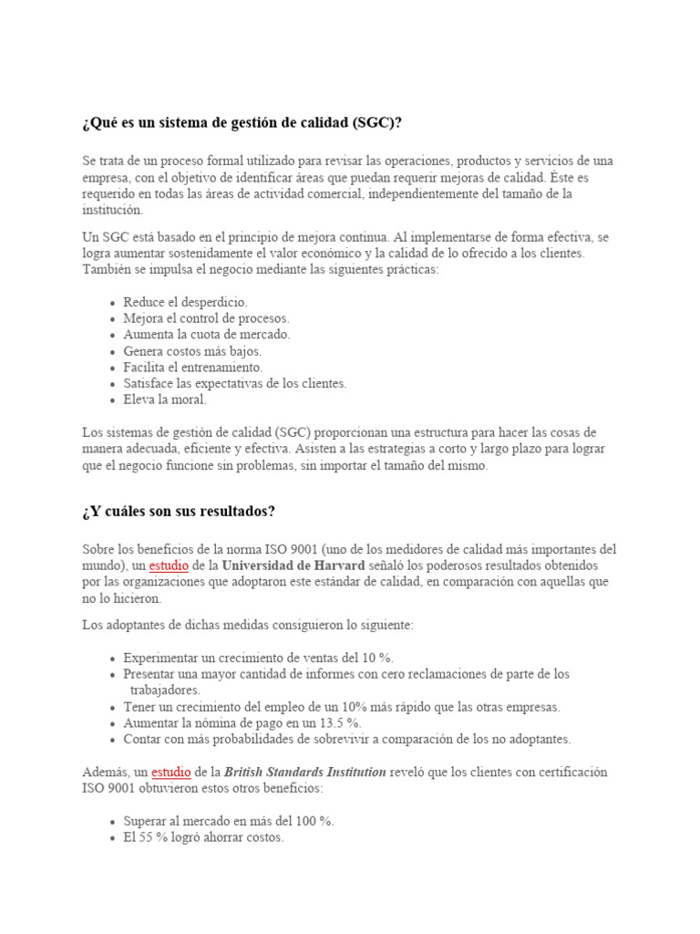 Qué Es Un Sistema De Gestión De Calidad Pdf Calidad Comercial