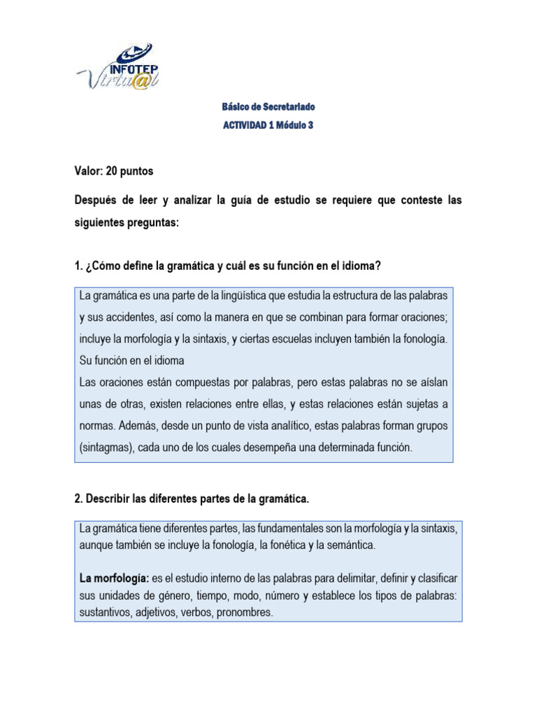 Actividad No.1 Módulo 3 Ortografía | PDF | Palabra | Oración (Lingüística)