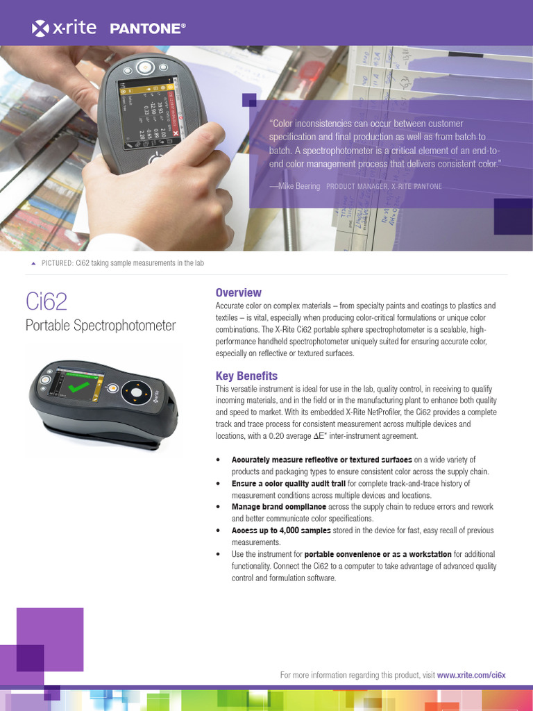X-Rite Ci62 Portable Spectrophotometer | PDF | Spectrophotometry | Color